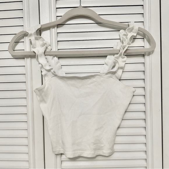 Garage | Tops | Garage White Tank Top With Frilled Straps | Poshmark